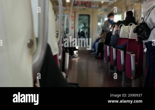 interior inside local public train transportation commuter with crowded ...