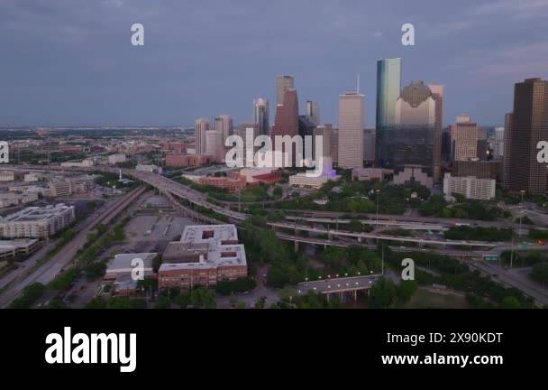 Dynamic Houston skyline at dusk, showcasing modern skyscrapers and ...