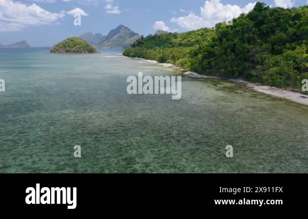 4k Aerial view of Cas Cabanas tropical beach, El Nido, Palawan ...