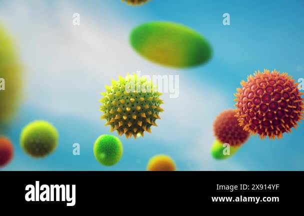 Animation of pollen grains floating in the air. Airborne pollen is an ...