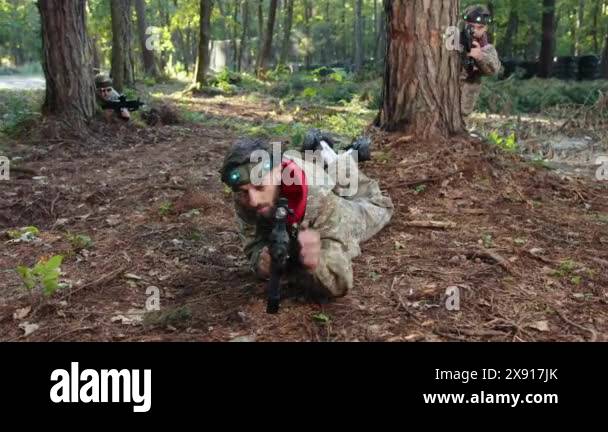 Prone position, Forest environment, Training environment. Laser tag ...
