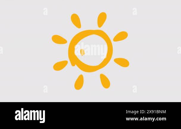 Graphic animation of a child's drawing of a sun with a smile. Alpha ...