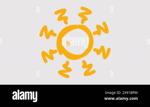 Graphic animation of a child's drawing of a sun with a smile. Alpha ...