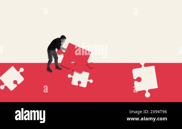 Stop motion, animation. Man, employee with thoughtful face placing ...