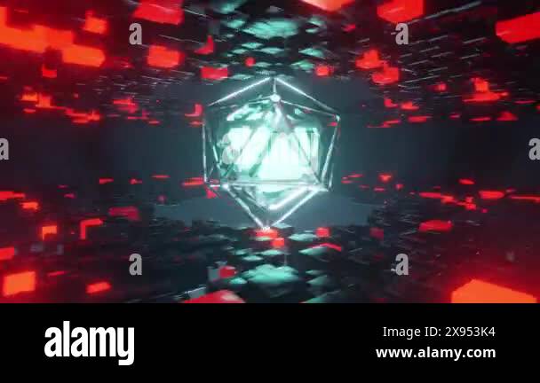 A futuristic neon red and blue sci-fi 3D animation loop with vibrant lighting and immersive ...