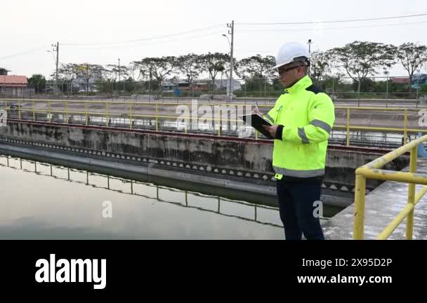 Environmental engineer work at wastewater treatment plant,Water supply ...