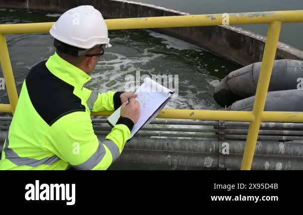 Environmental engineers work at wastewater treatment plants,Water ...