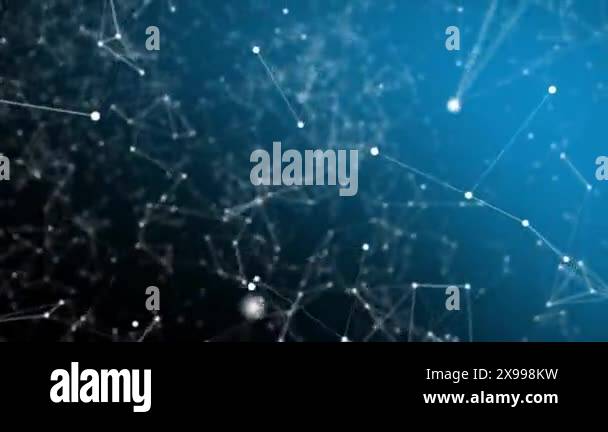 White Plexus lines with a blue gradient on a black screen. Stock abstract video with motion ...