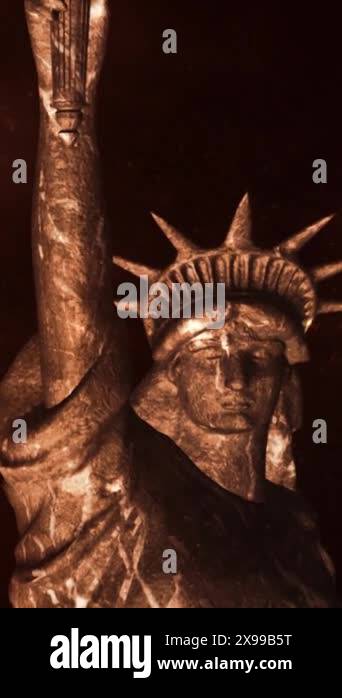 Vertical Atmospheric Liberty Statue Twist 4K features the upper half of ...