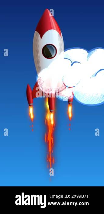 Vertical Rocket Through the Clouds 4K Loop features a rocket with ...