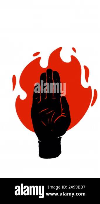 Burning human palm with fire flames in cartoon doodle style. Simple 2d ...