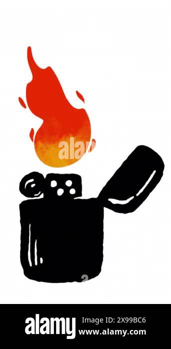 Cartoon burning lighter with fire flames in funny doodle style. Simple ...
