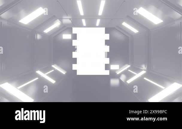 Opening gate or door in white futuristic tunnel spaceship or science ...