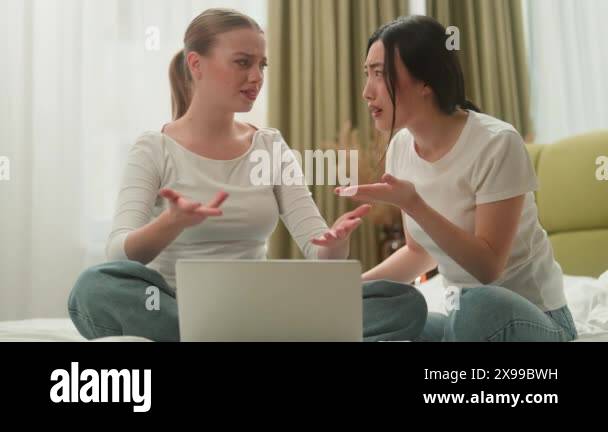 Two multiracial women upset frustrated sad worried friends female ...