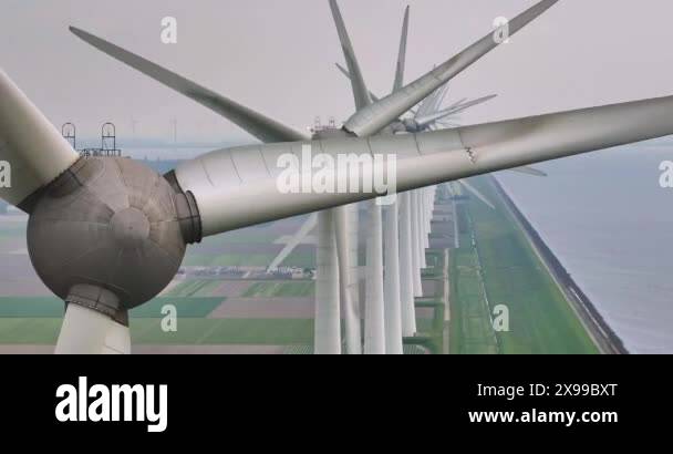 Windmill park green energy from drone view, windmill offshore wind farm in the Netherlands ...