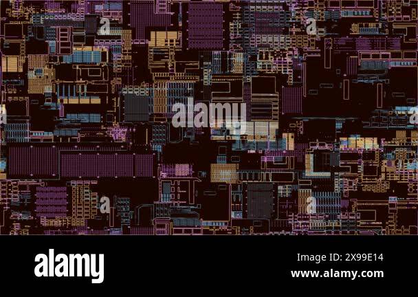 Printed circuit board. Visualization of advanced technology concept: PCB processor microchip ...