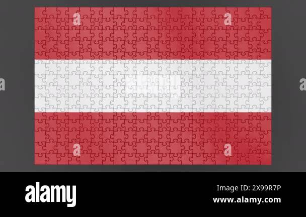 Animation of a Austria flag falling onto the surface, assembled from a ...