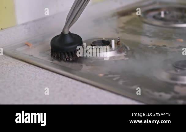 Witness the satisfying transformation as a steam brush effortlessly ...