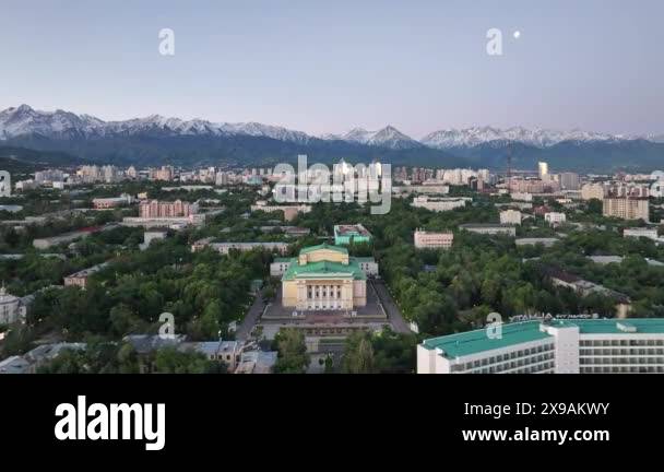 View from a quadcopter of the central part of the Kazakh city of Almaty ...