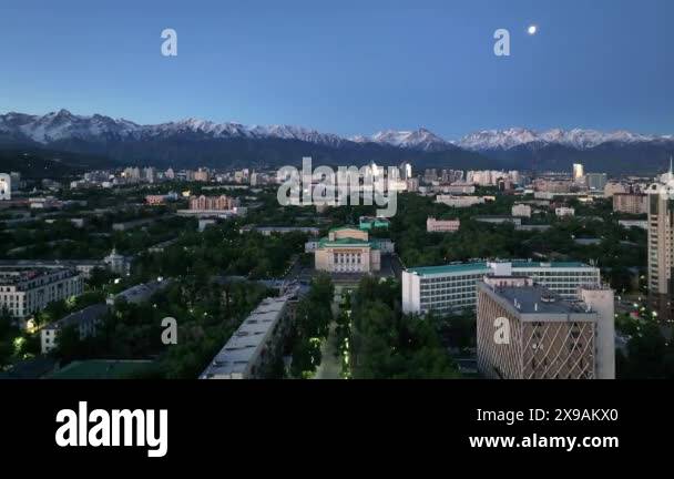 View from a quadcopter of the central part of the Kazakh city of Almaty ...