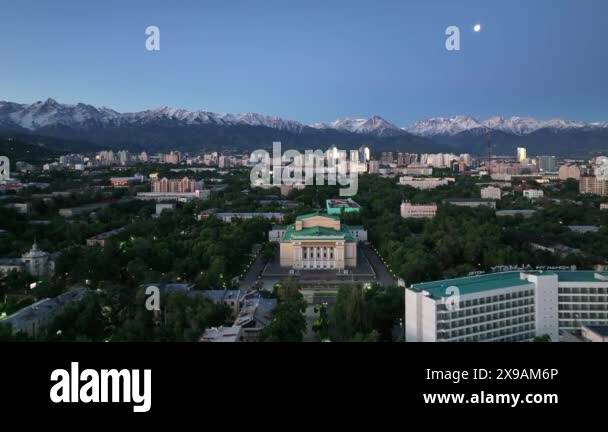 View from a quadcopter of the central part of the Kazakh city of Almaty ...