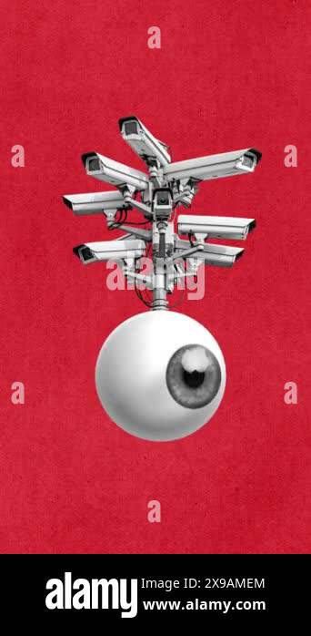 All-seeing eye. Surveillance cameras pointing in different directions ...