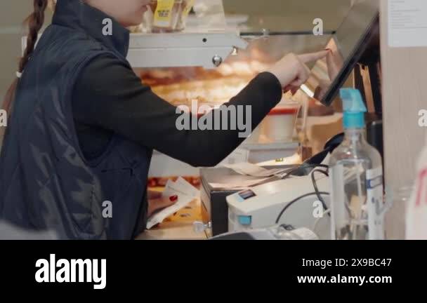 Cashier touchscreen touch screen cash register Stock Videos & Footage ...