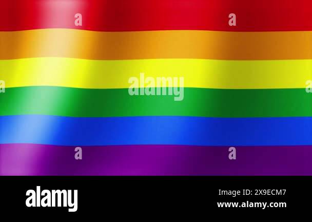 Looped bright flag of the LGBT community. Rainbow wavy silk colored background. Fabric texture ...
