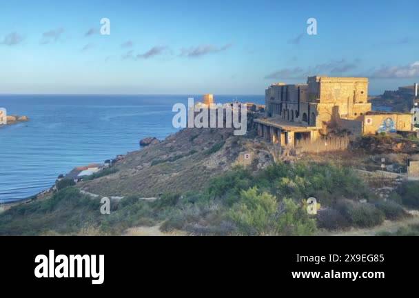 Malta Ghajn Tuffieha bay, World war 2 pillbox, watchtower and abandoned ...