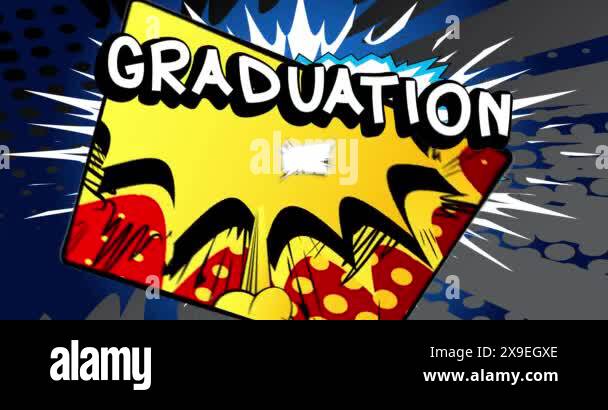 Cartoon, comic book Graduation word. Retro video, comics pop art ...