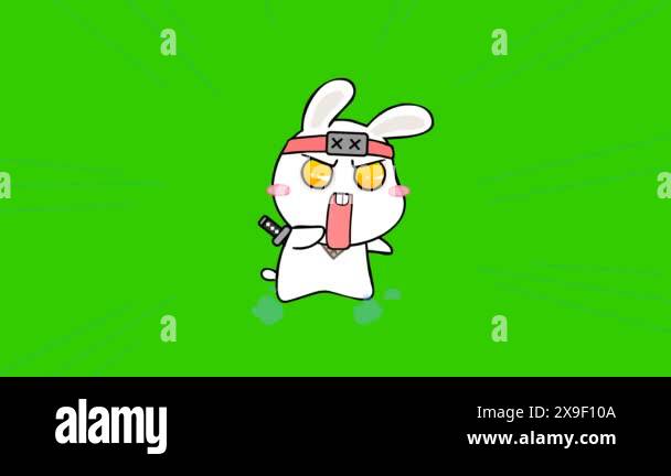 Animated ninja rabbit startled and turned into ice, green screen ...