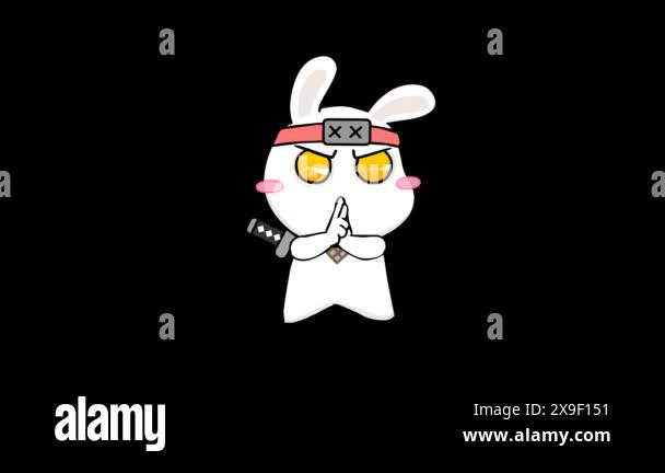 Animated ninja rabbit waving goodbye with an explosion of excitement ...