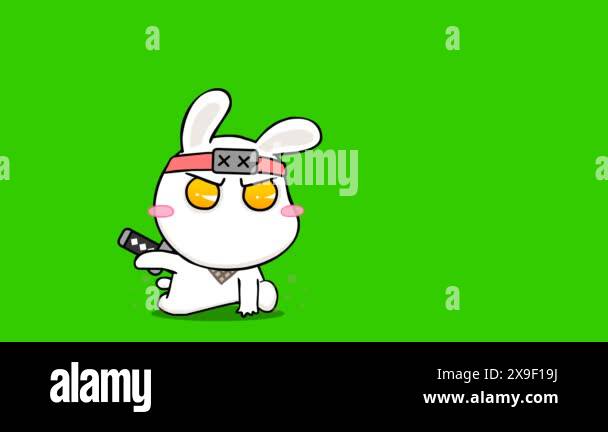 Animated ninja rabbit ninja rabbit greeting with text message on green ...