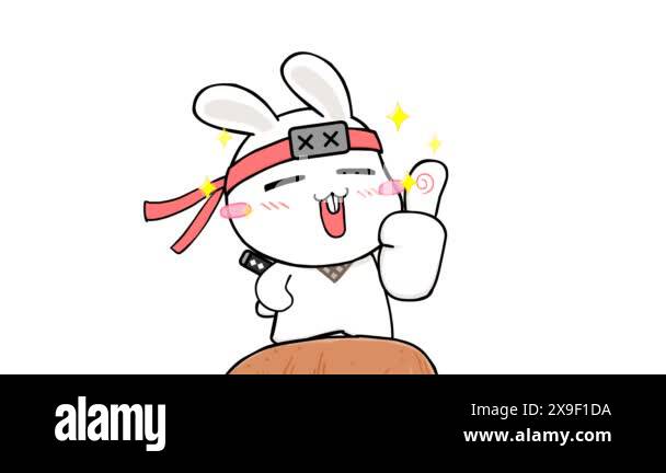Animated Ninja Rabbit Hatching from an Egg Giving a Thumbs Up on Green ...