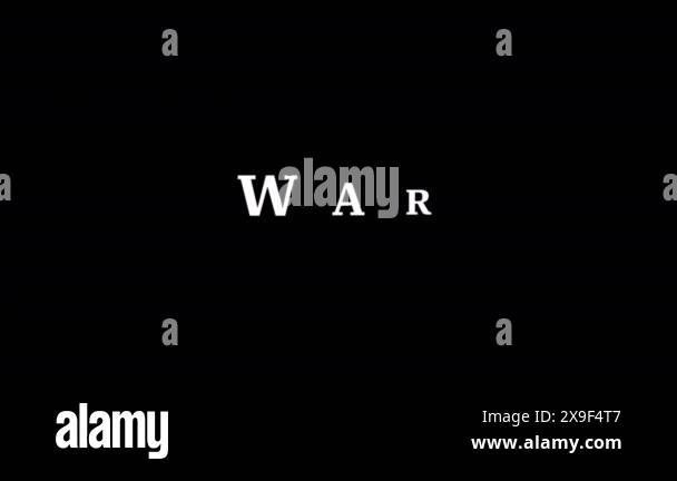 Text motion animation with the text WAR. Pop-up text on black ...