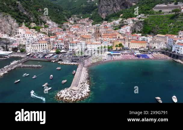 Amalfi coast view at sunrise, Italian seaside near Naples, towns of ...