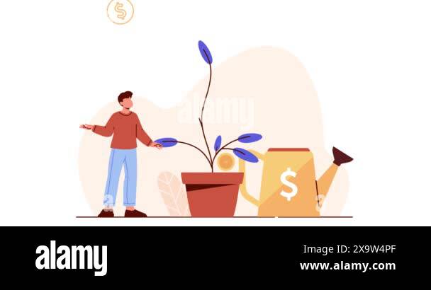 Investing and passive income. Moving banner with male trader watering ...