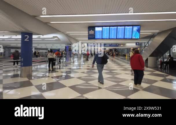 Inside of terminal in International Airport ORD OHare. Wide shot ...