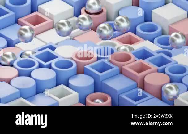 Block and sphere geometric background, motion design 3d render looping ...