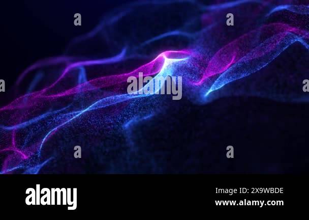 Abstract digital dynamic particle waves with light motion lights background, data flow, cyber ...