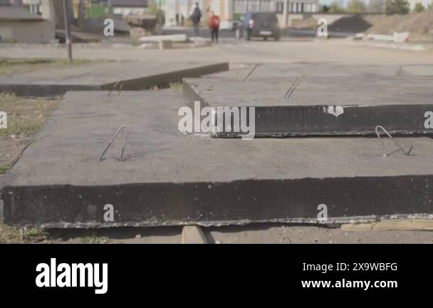 Heavy concrete slabs to cover water supply system used to reinforce ...