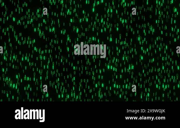 Green glowing binary numbers raining (falling) down on black background ...