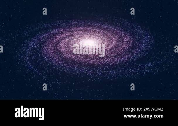 Rotating purple and blue galaxy in deep starry outer space. 3D rendering as animation and motion ...