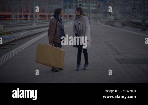 Farewell of Two Sad People Parting Leave-taking at Train Station Stock ...