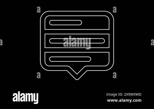 A minimalistic white outline of a chat or message icon on a black ...