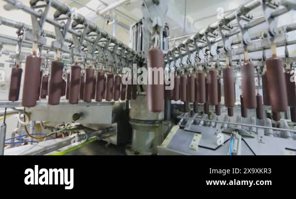 Automated conveyor line. Automated production of ice cream. Modern ice ...