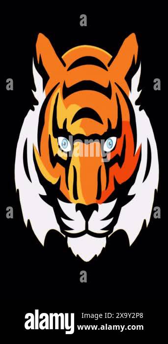 Simply animated tiger head with eyes moving animation on an alpha ...