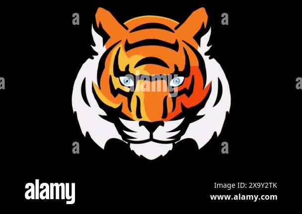 Simply animated tiger head with eyes moving animation on an alpha ...