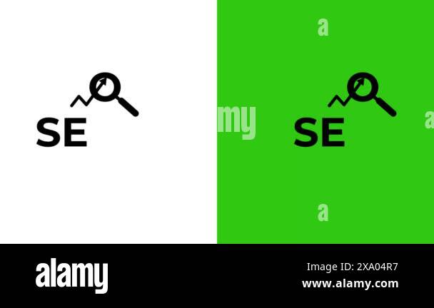 SEO text and magnifying glass icon animation with arrow going to top ...