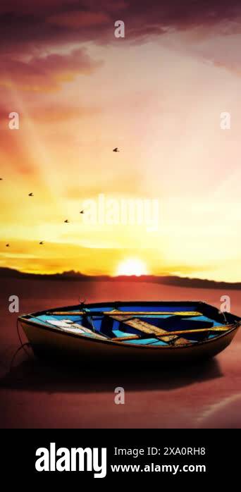 Vertical Abandoned Boat on the Beach Painting 4K Loop features a lone ...